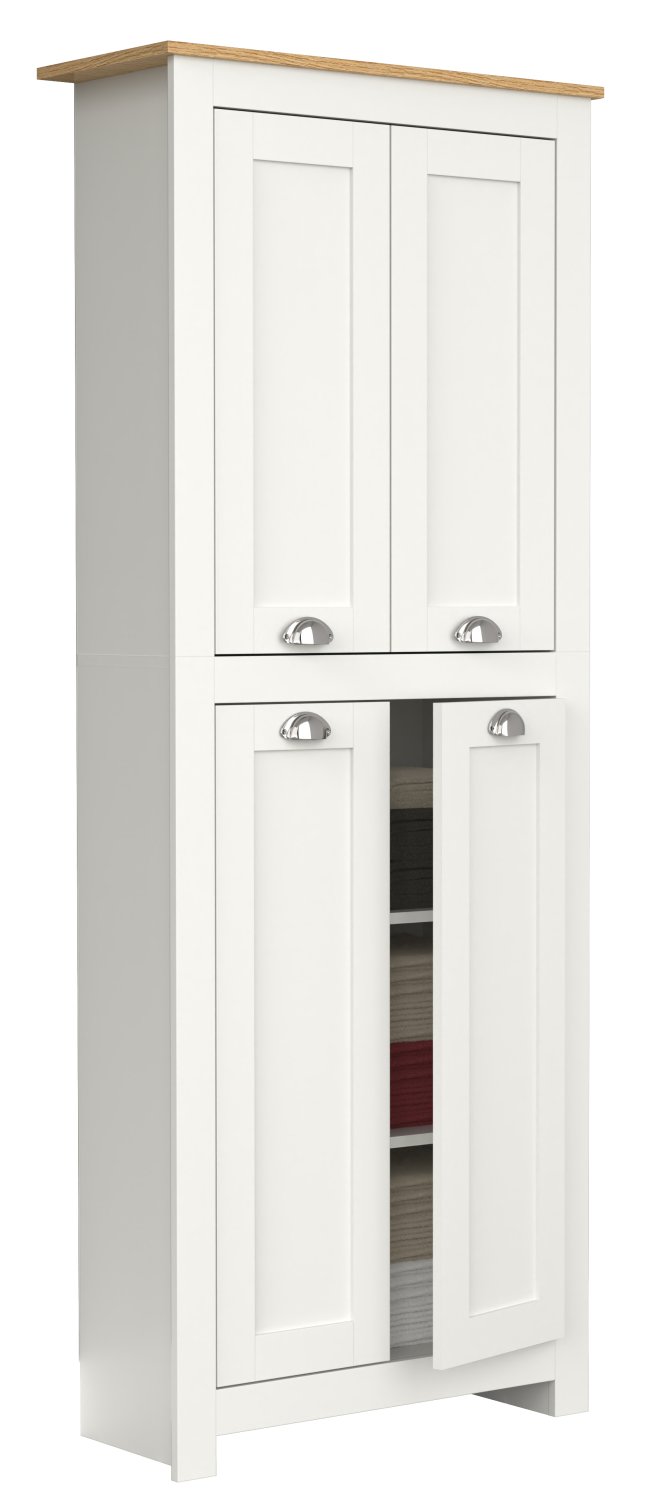 VCM NORDIC Balusa badeværelsesskab, m. 4 låger og hylder - hvid/natur ...