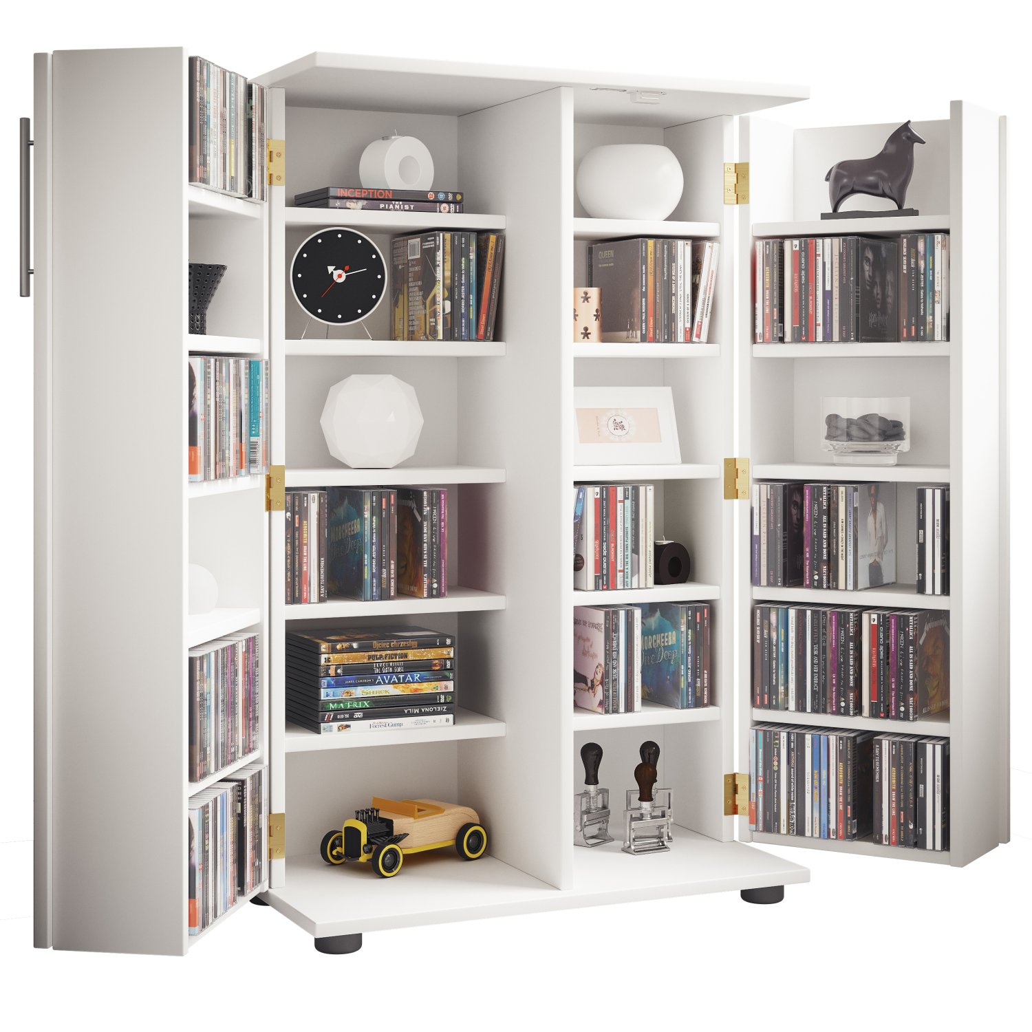 VCM NORDIC Engalo XL reol til cd'ere og dvd'er, m. lås, 2 låger og 20 hylder - hvid træ - Reoler ...