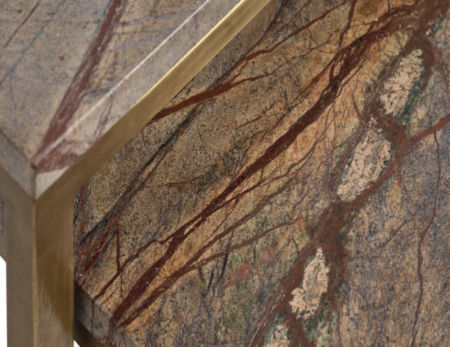 FUHRHOME Genova indskudsborde, kvadratiske - brun marmor og messing ...