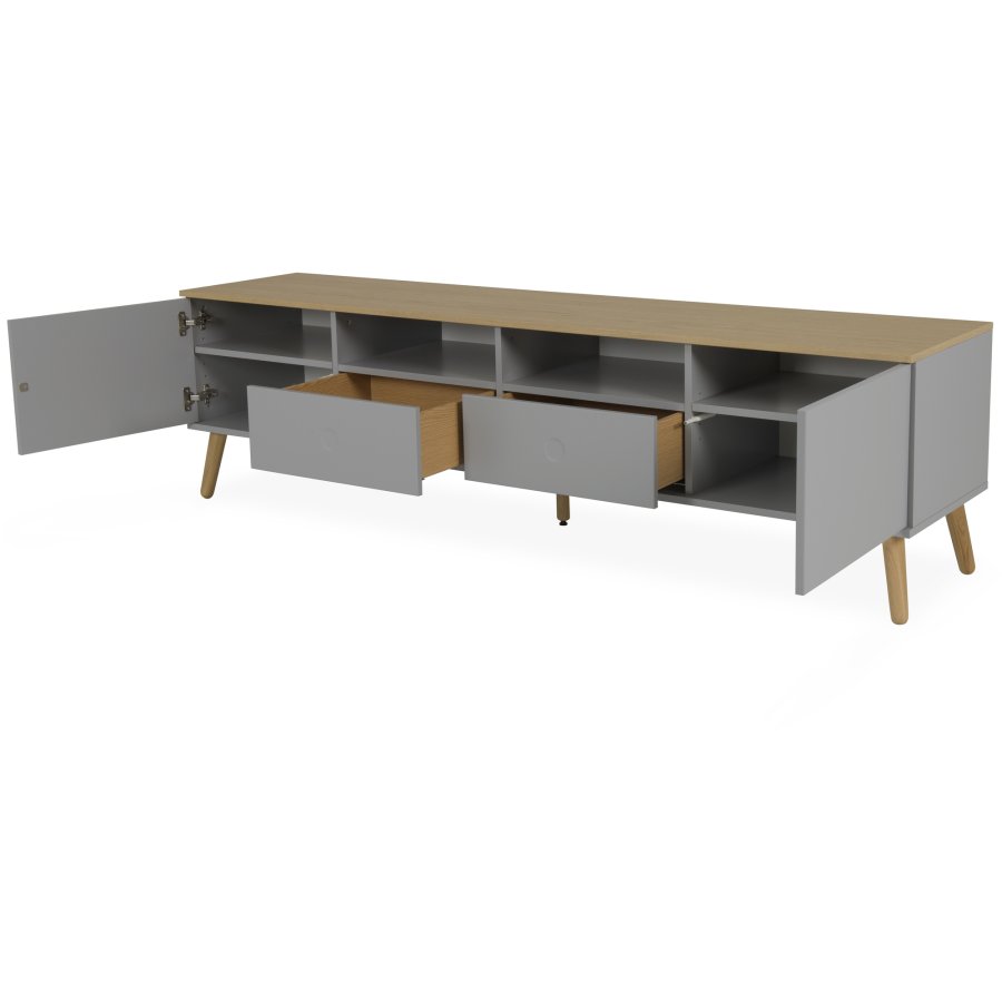 TENZO Dot TV-bord, m. 4 hylder, 2 låger, 2 skuffer - grå mdf/spånplade ...