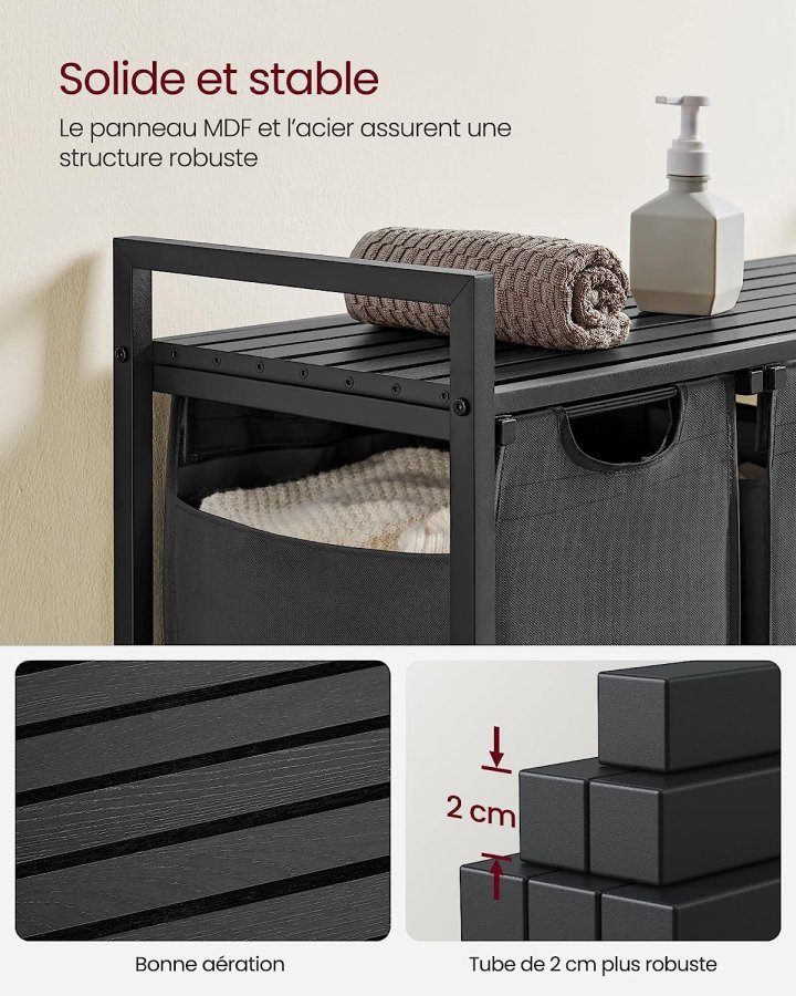 VASAGLE vasketøjskurv, m. 3 udtrækkelige og aftagelige vasketøjsposer ...